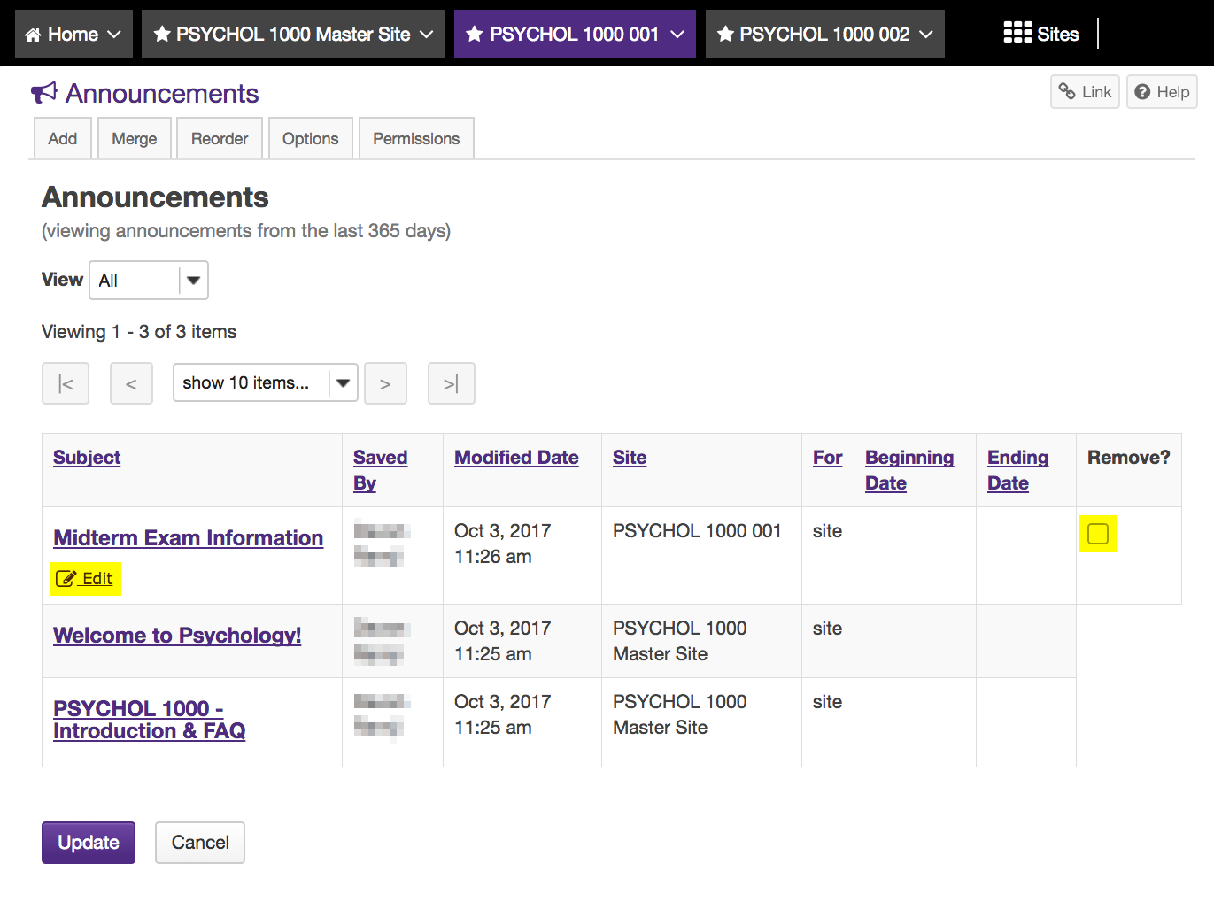 Merge announcements - OWL Help - Western University